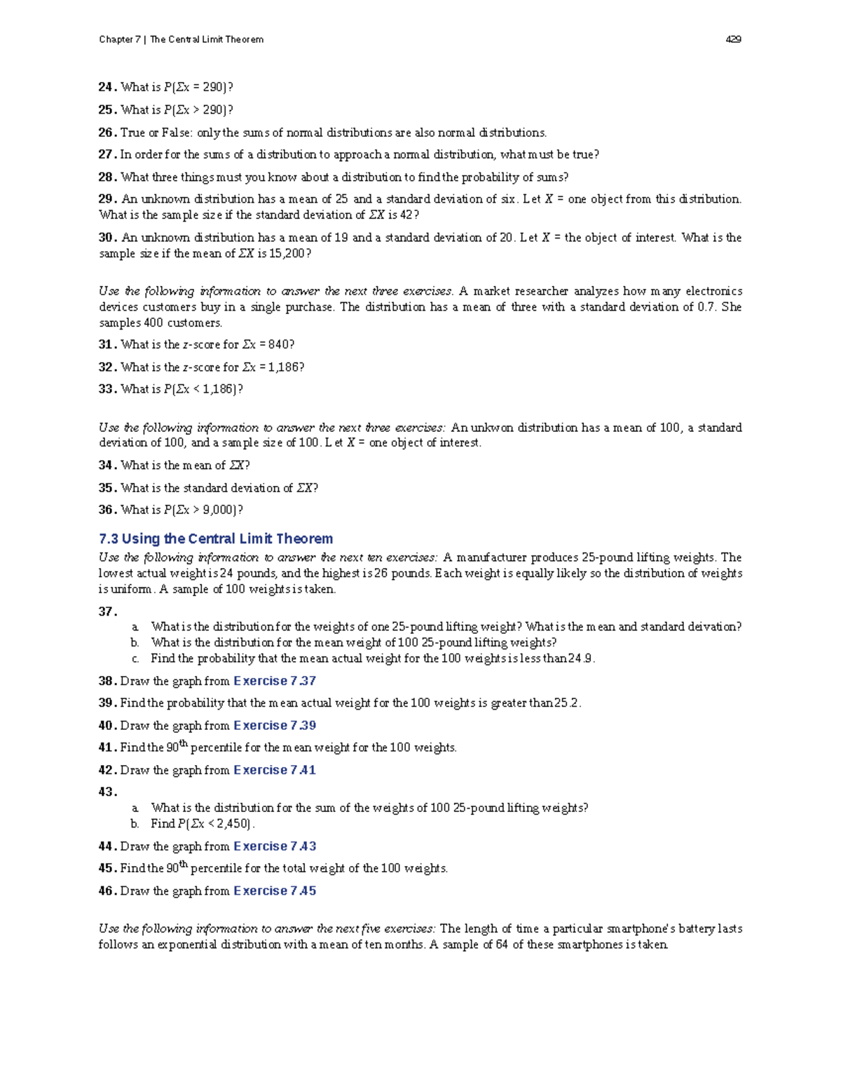 Chapter 7: The Central Limit Theorem - Exercises & Solutions (Intro ...