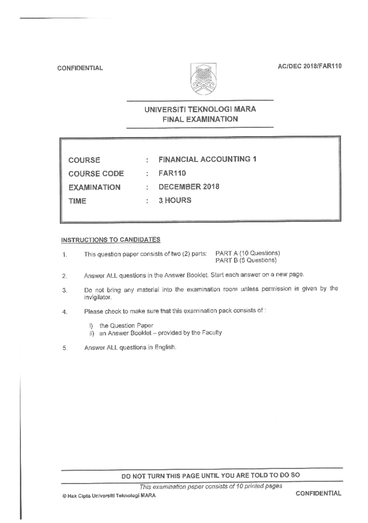FAR110 Financial Accounting 1 Tutorial Quiz 4: Double Entry System ...