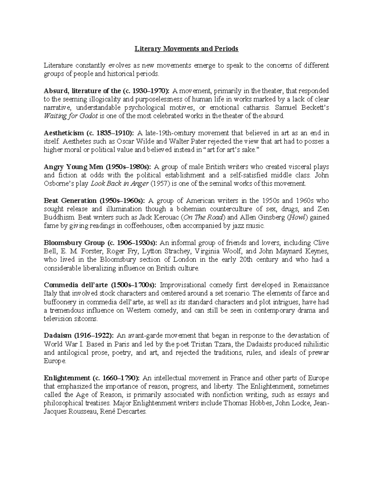 Brief Introduction to English Literary Movements - Literary Movements ...