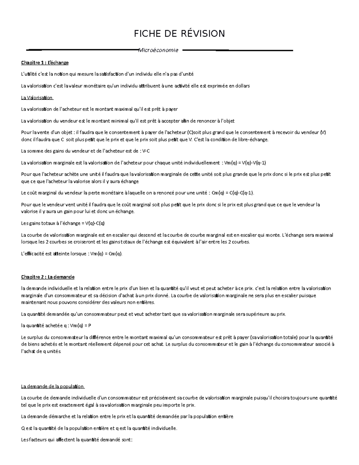 Fiche de révision intra Micro - FICHE DE RÉVISION Microéconomie ...