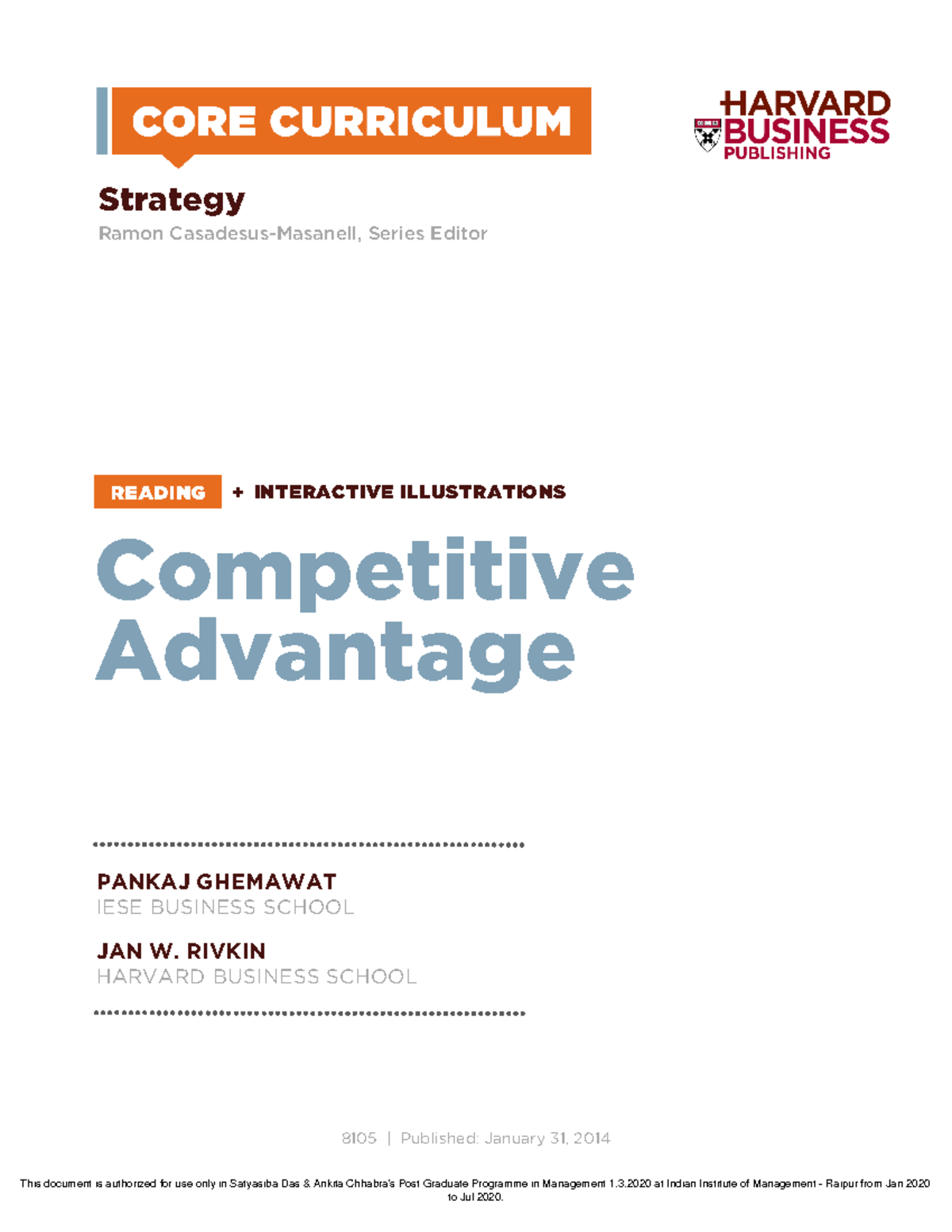 8105 Core Reading: Competitive Advantage Analysis and Strategies - Studocu