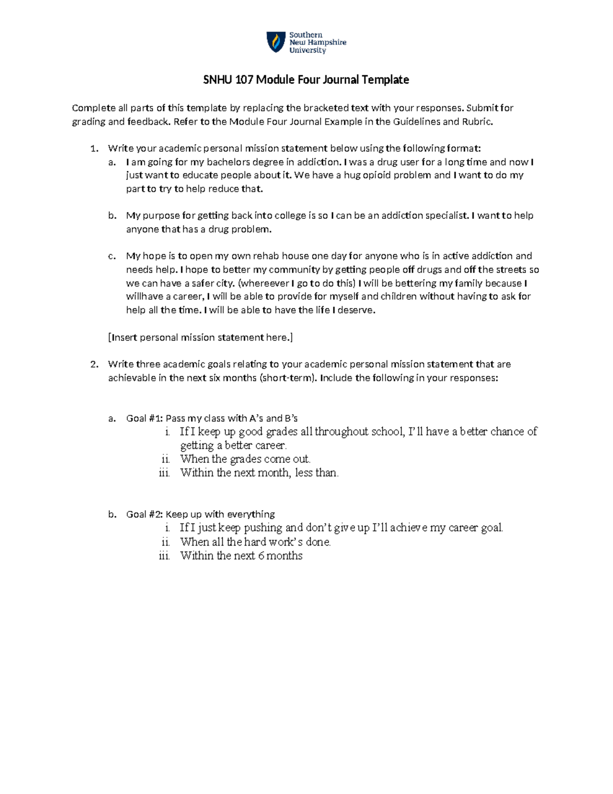SNHU 107 Module Four Journal Worksheet - SNHU 107 Module Four Journal ...