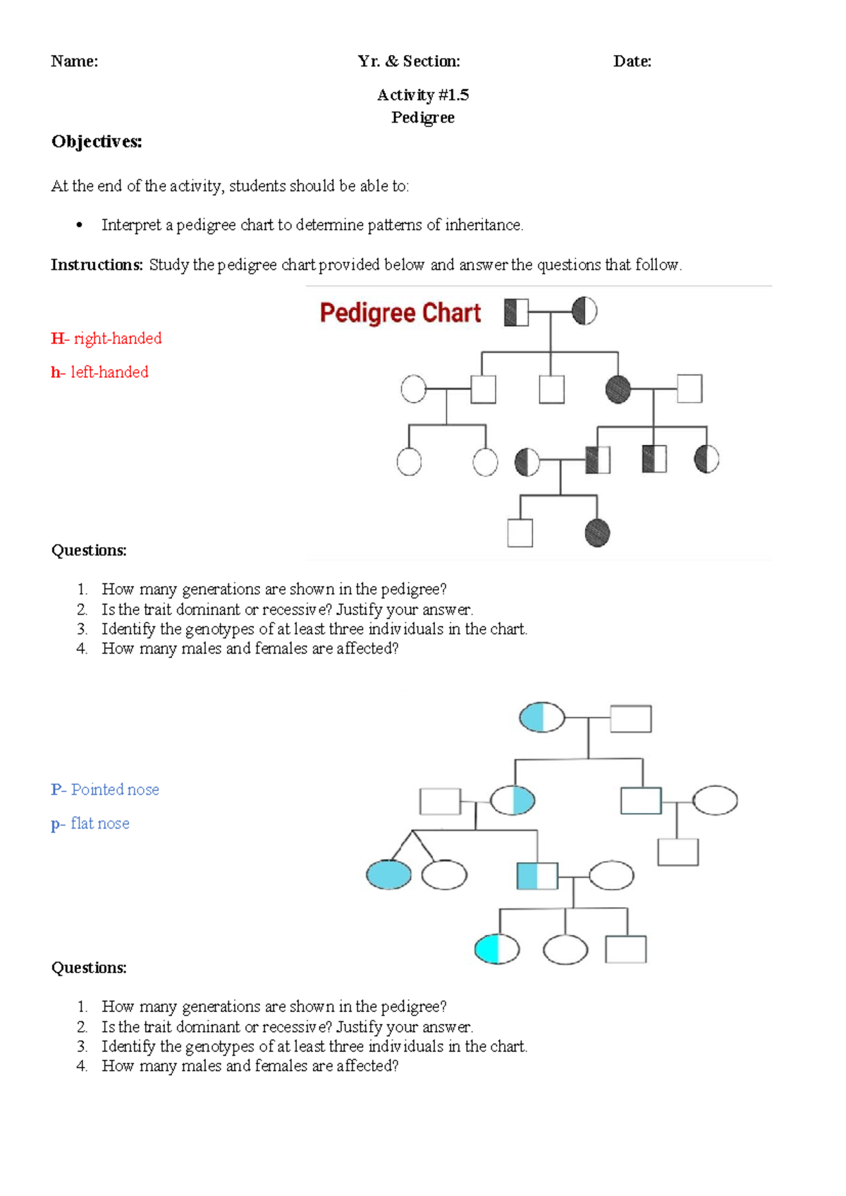 Genetics Activity: Pedigree & Monohybrid Cross Analysis - Studocu