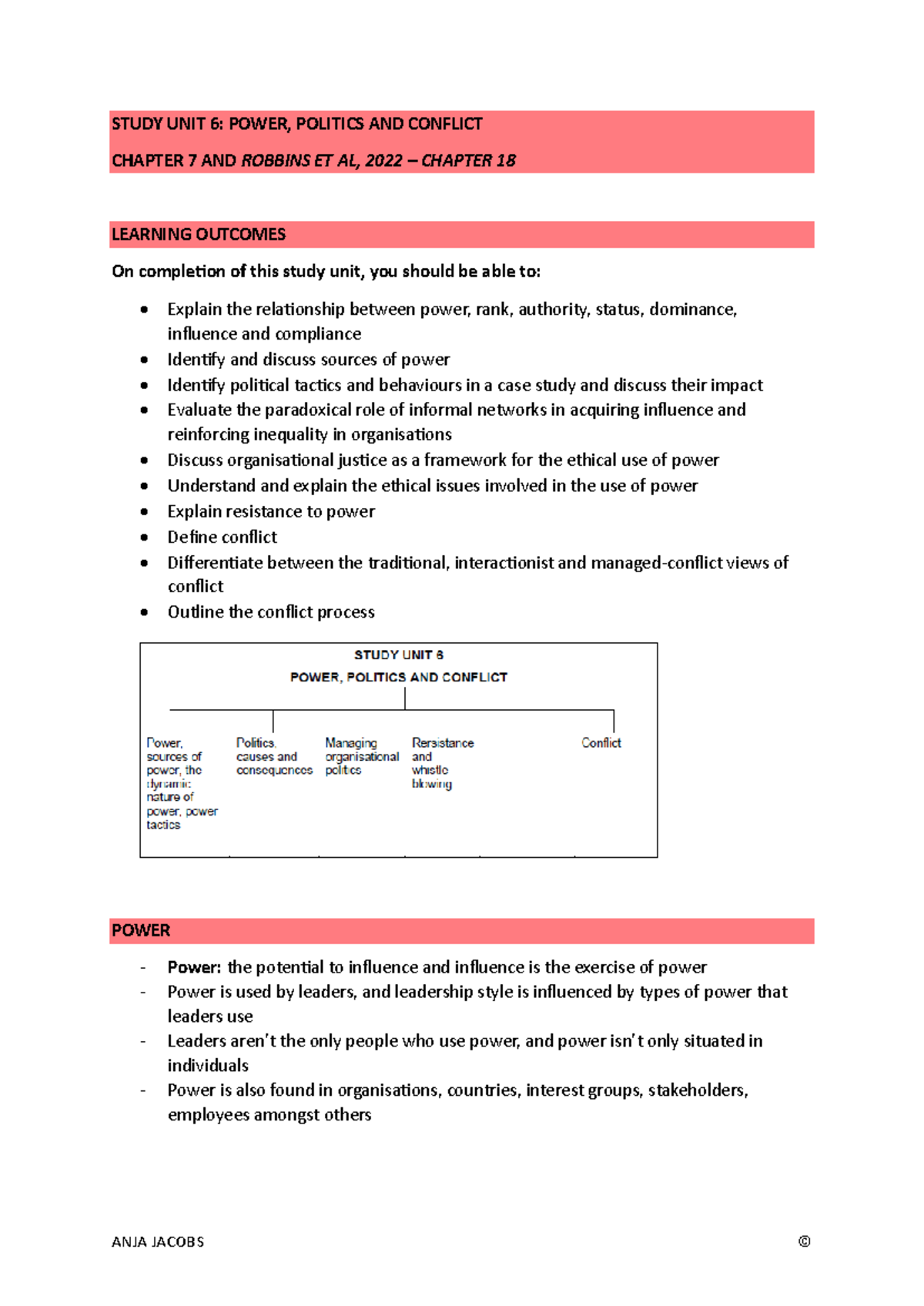 STUDY UNIT 6: POWER, POLITICS & CONFLICT - CHAPTER 7 & 18 LEARNING ...