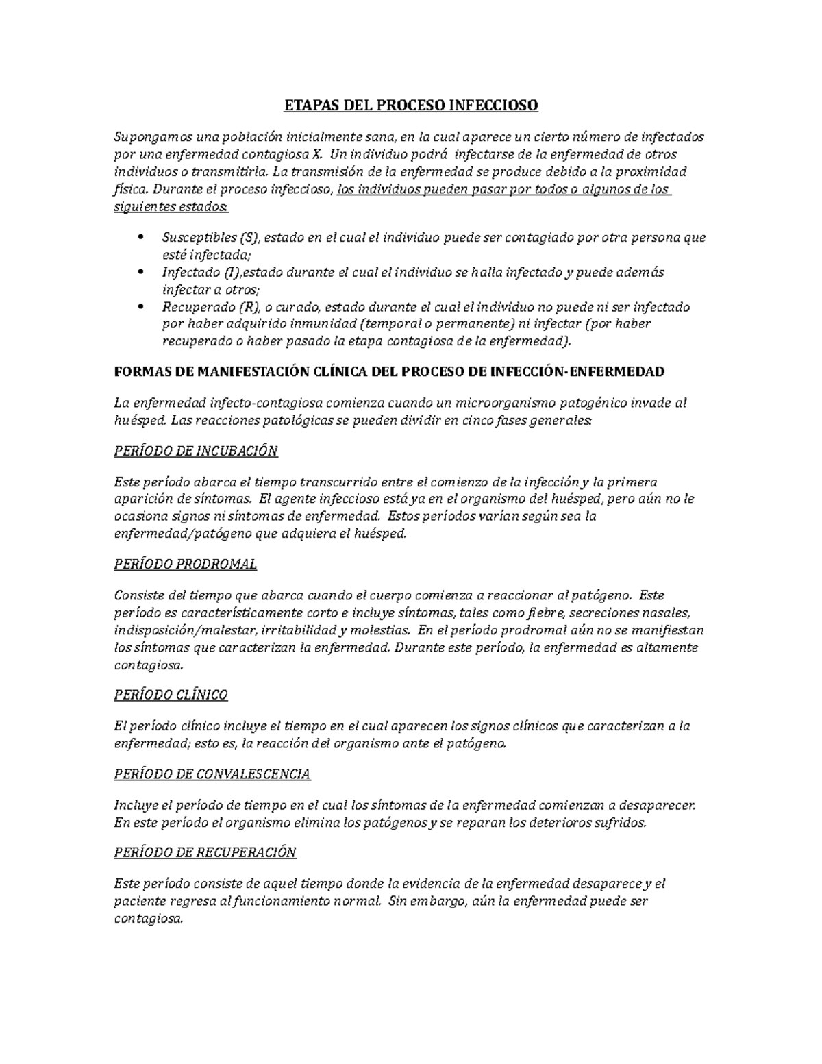 Etapas del Proceso Infeccioso: Análisis Clínico y Manifestaciones - Studocu