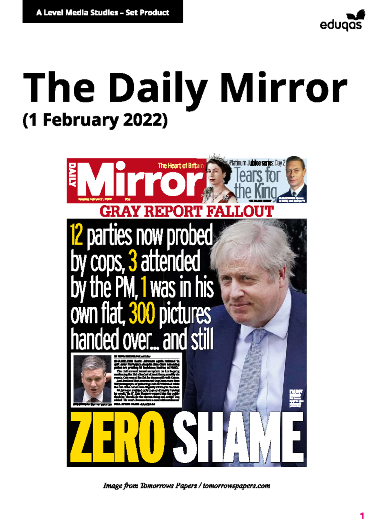 A Level Media Studies Set Product eduqas: Analysis of The Daily Mirror ...
