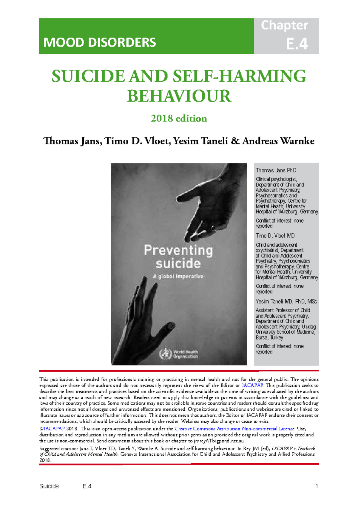 IACAPAP 2018: Chapter E.4 - Suicide and Behavior in Youth Mental Health ...