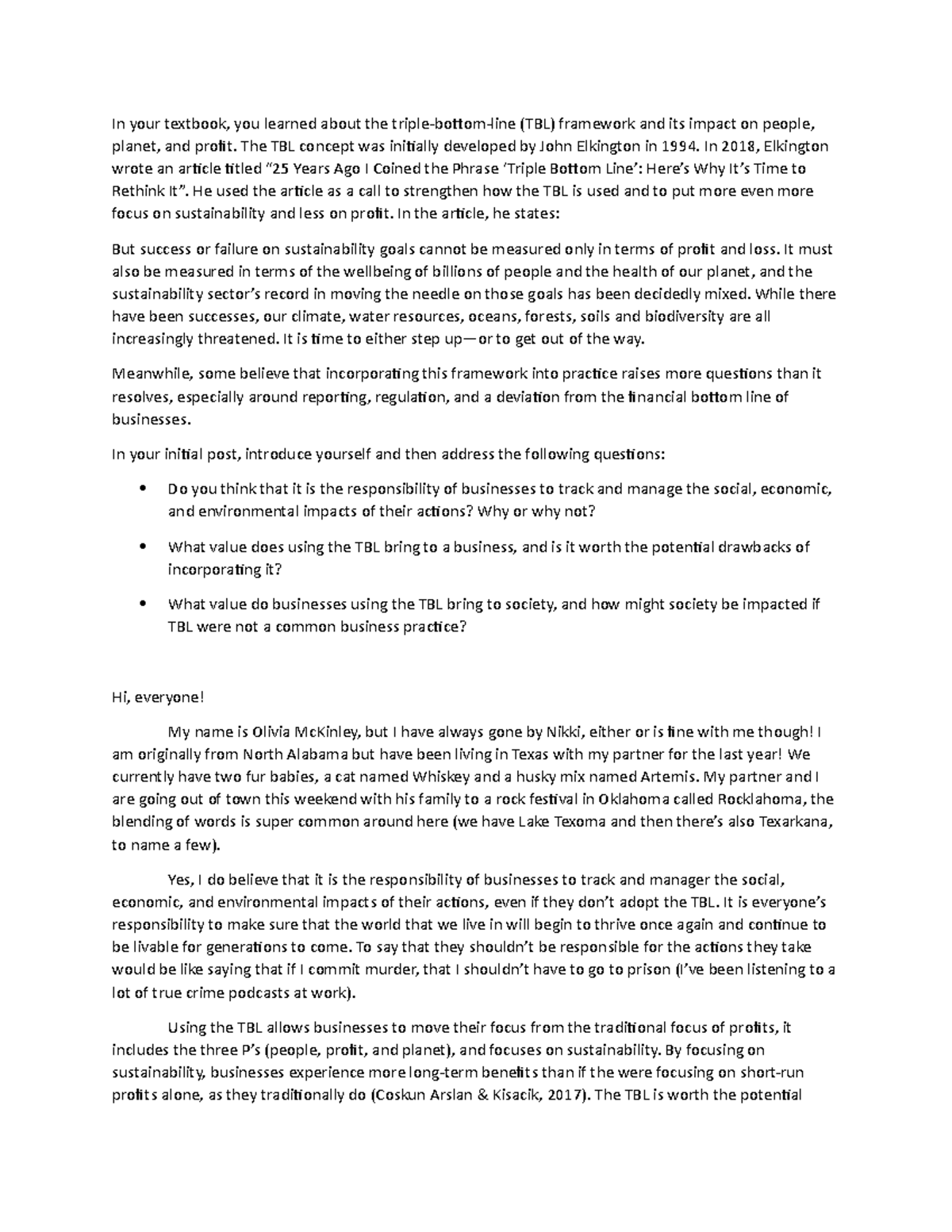 QSO 321 Module One Discussion on the Triple Bottom Line Concept - Studocu
