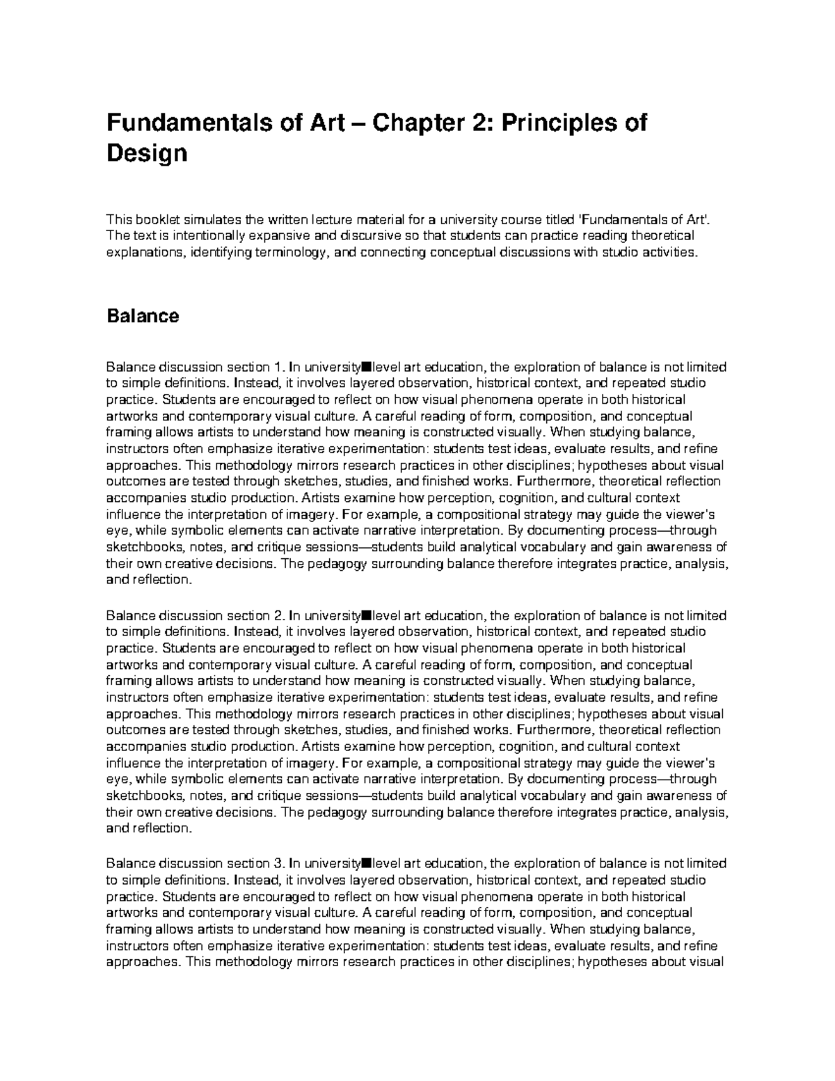 Art Booklet 2: Principles of Design - Balance, Contrast, and Emphasis ...