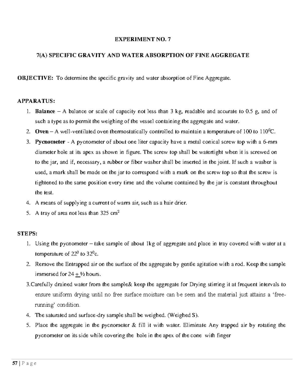 CEC204 Aggregates TEST Lab Manual: Specific Gravity & Bulking Methods ...
