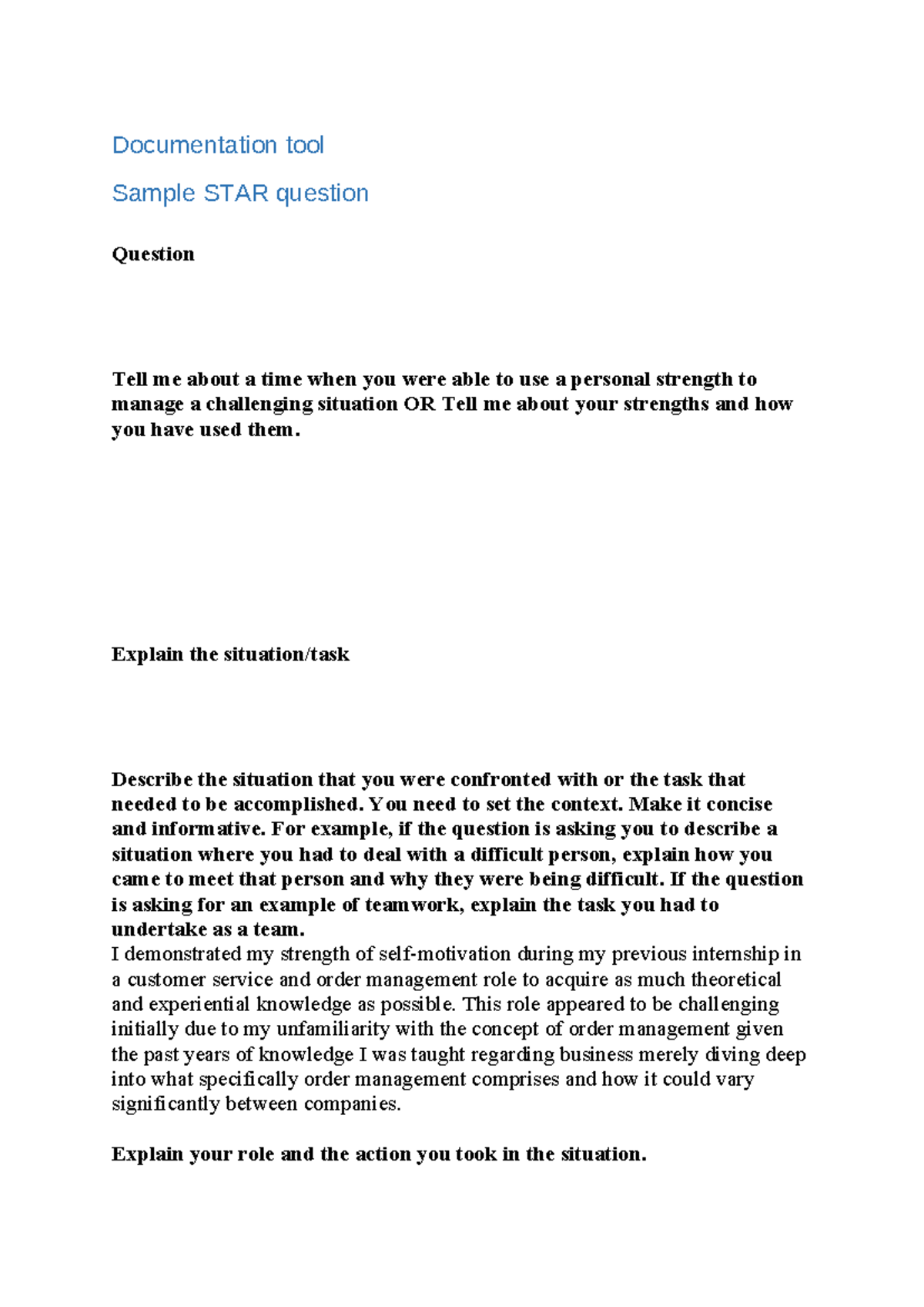 BUSS2000 Workshop 5 STAR statement - Documentation tool Sample STAR ...