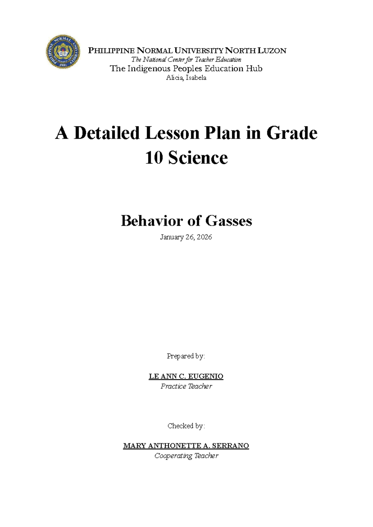 Grade 10 Science Detailed Lesson Plan: Behavior of Gases - Studocu