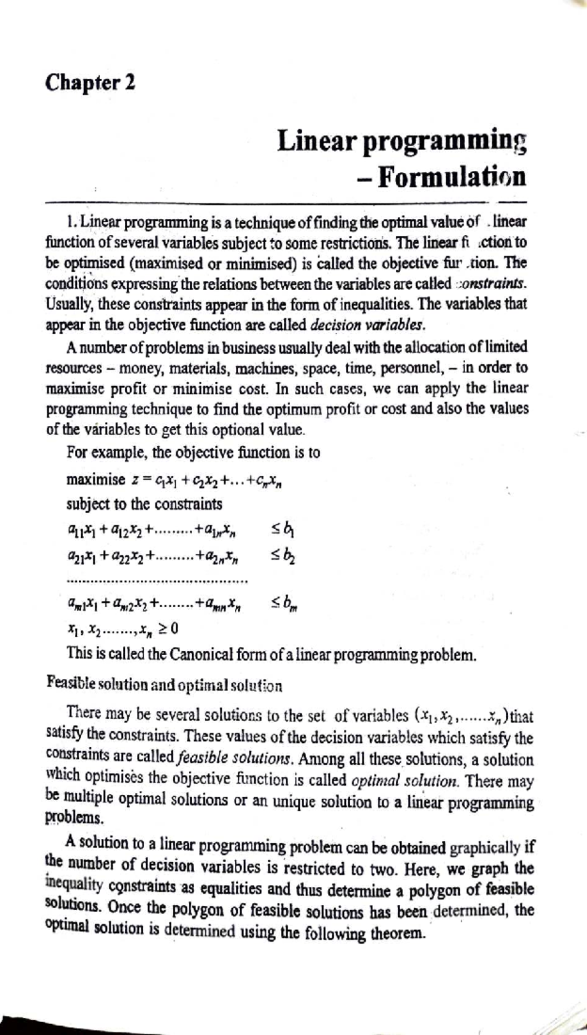Chapter 2: Linear Programming Formulation and Solutions (OR 101) - Studocu