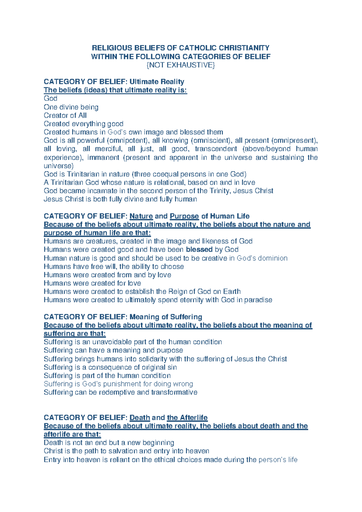 REL 101: Beliefs of Catholic Christianity - Key Concepts and Categories ...