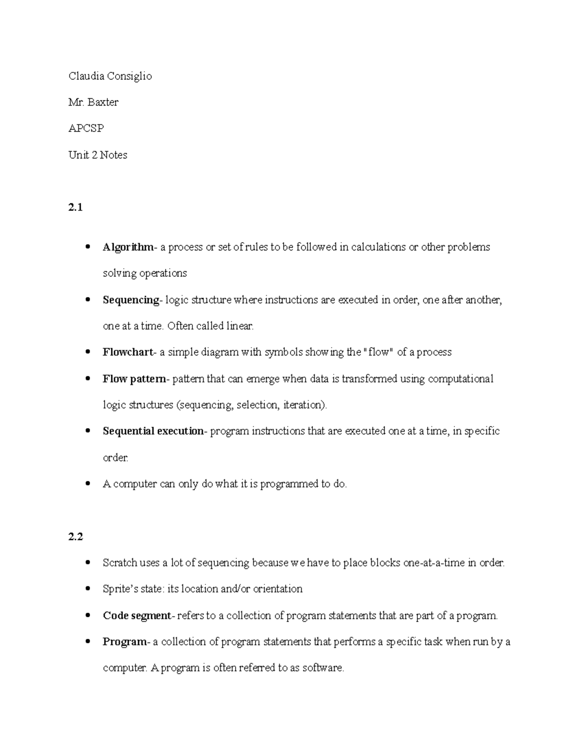 AP Computer Science Principles Unit 2 Notes - Claudia Consiglio Mr ...