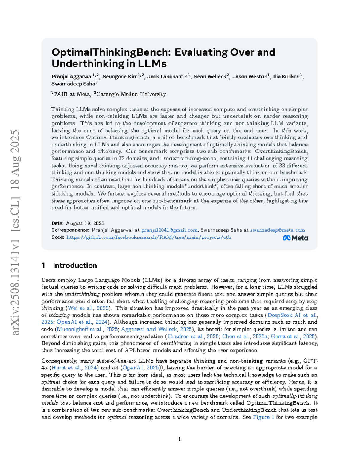 OptimalThinkingBench: A Unified Benchmark for Evaluating LLM ...