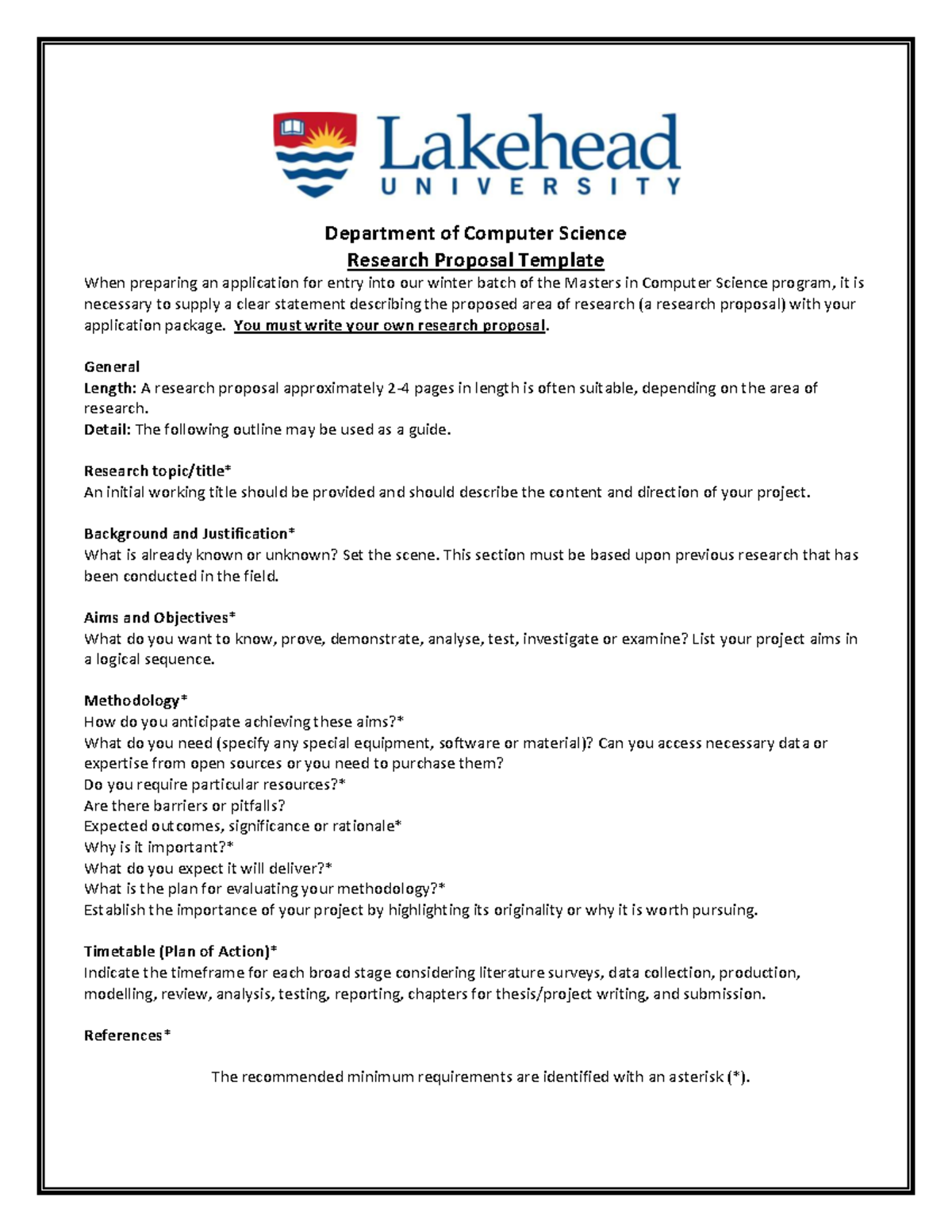 MSc CS Research Proposal Template Guide for Winter Batch Applications ...