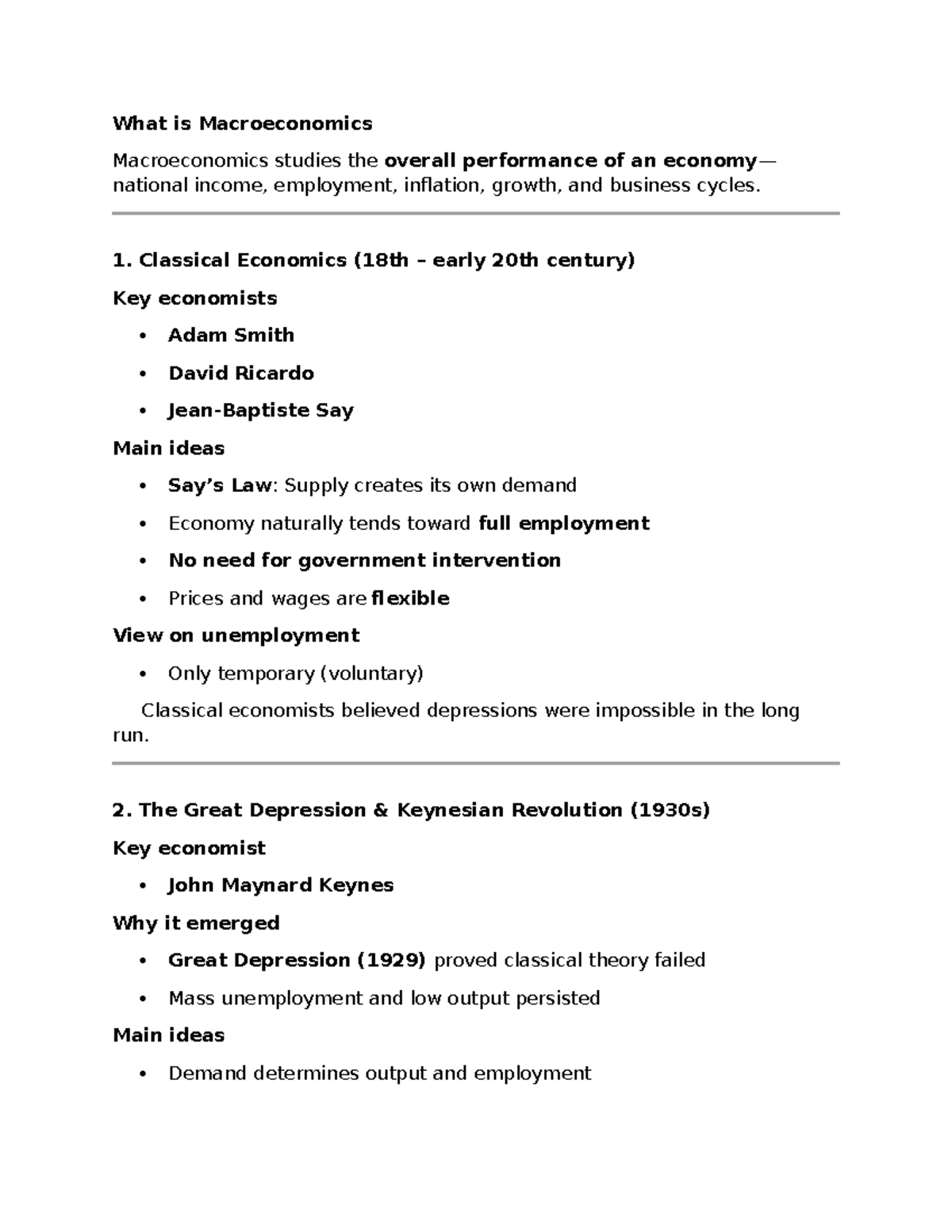 Macroeconomics Overview: Key Theories and Historical Context - Studocu
