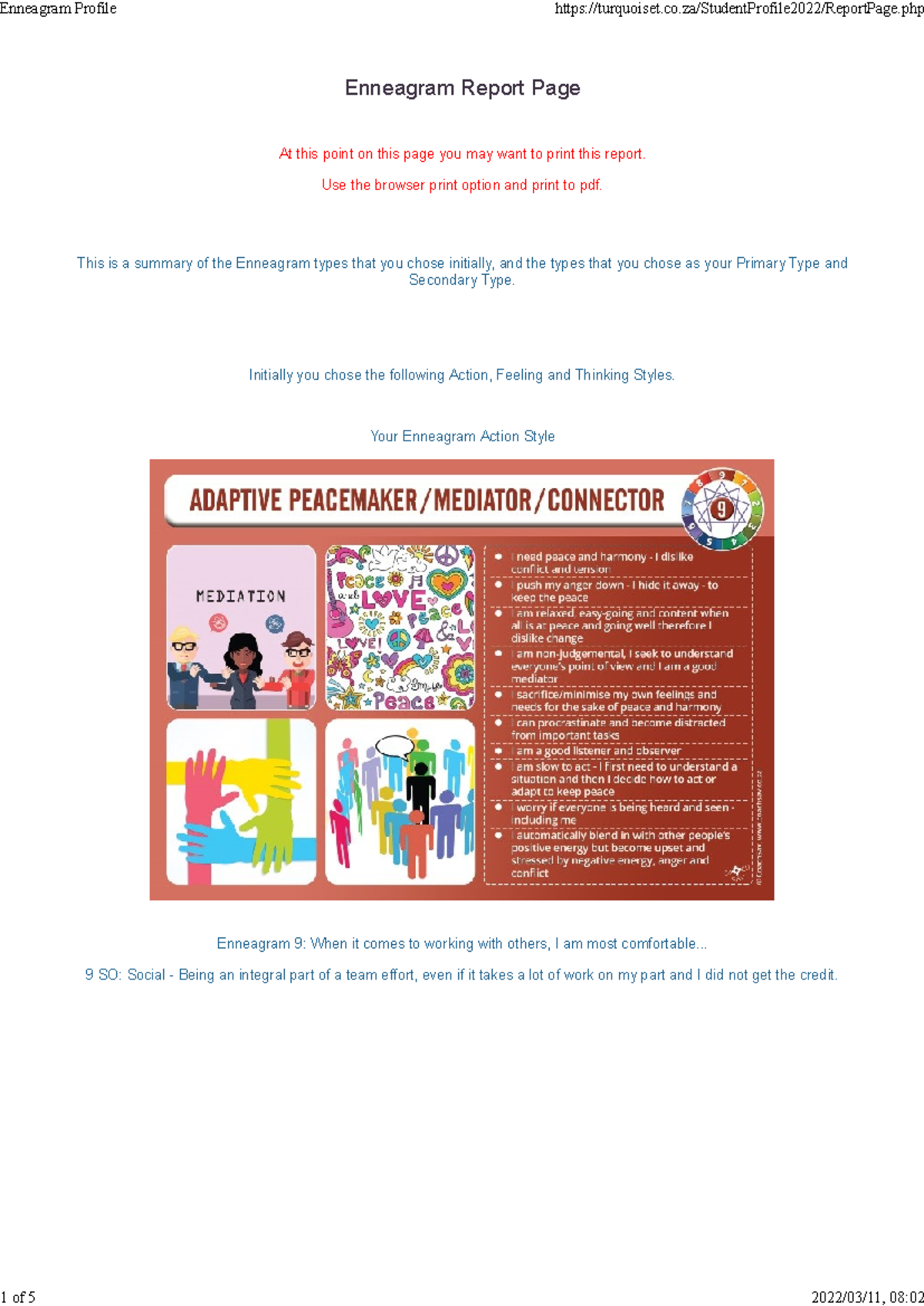 Enneagram Test Report: Profile Summary and Insights - Studocu