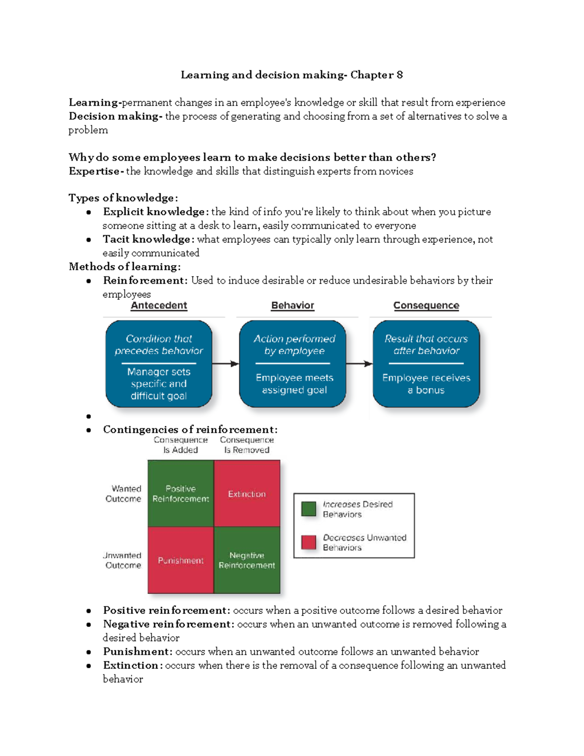 Learning and Decision Making: Key Concepts from Ch. 8 - Studocu