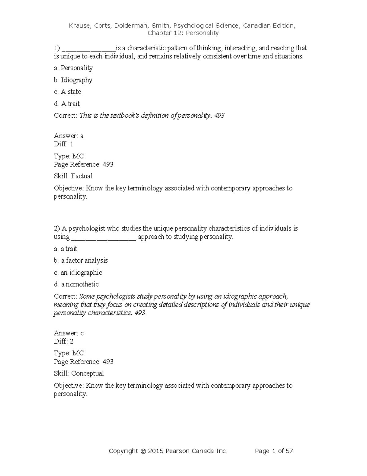 Psychological Science 12: Personality - MCQ Study Guide - Studocu