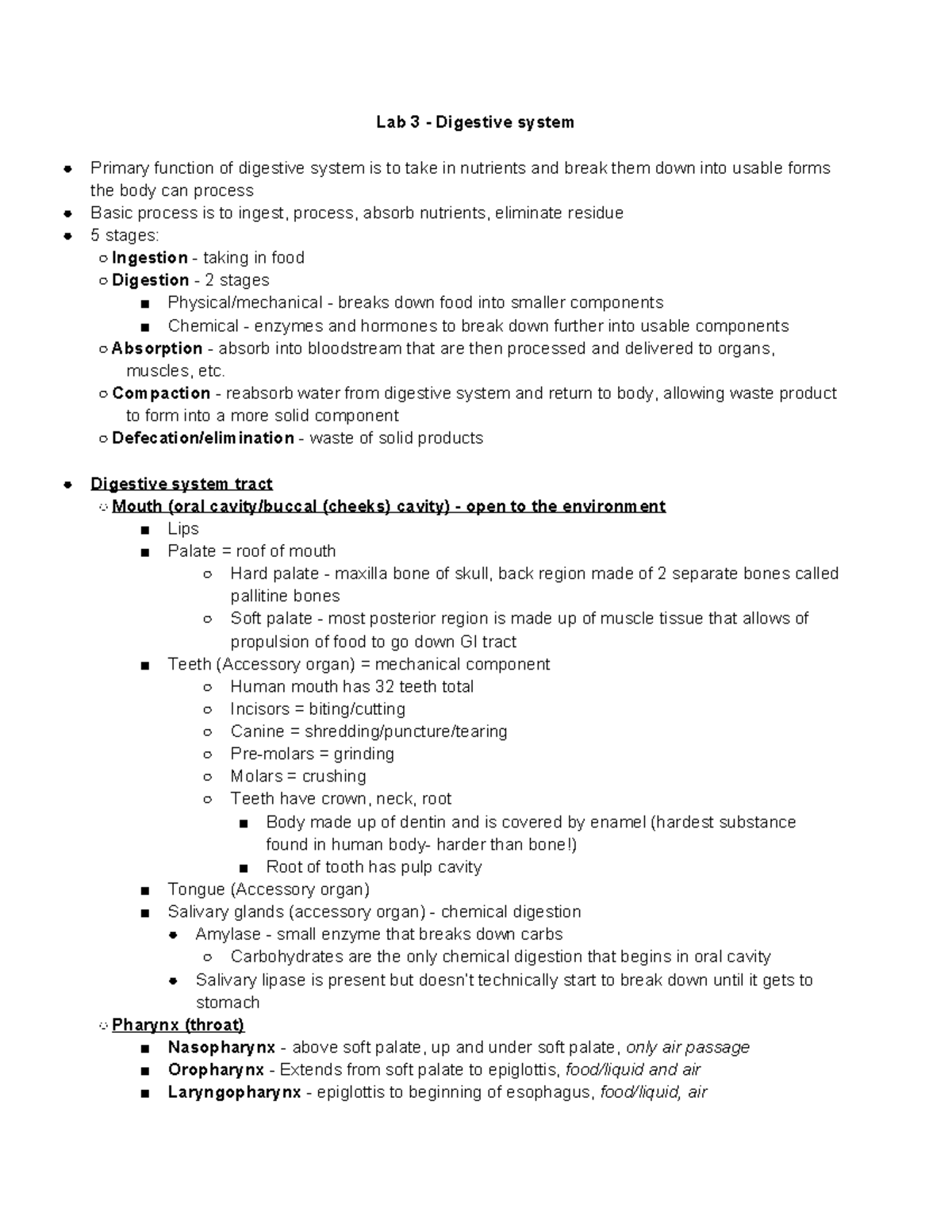 Lab 3 - Digestive system - Lab 3 - Digestive system Primary function of ...