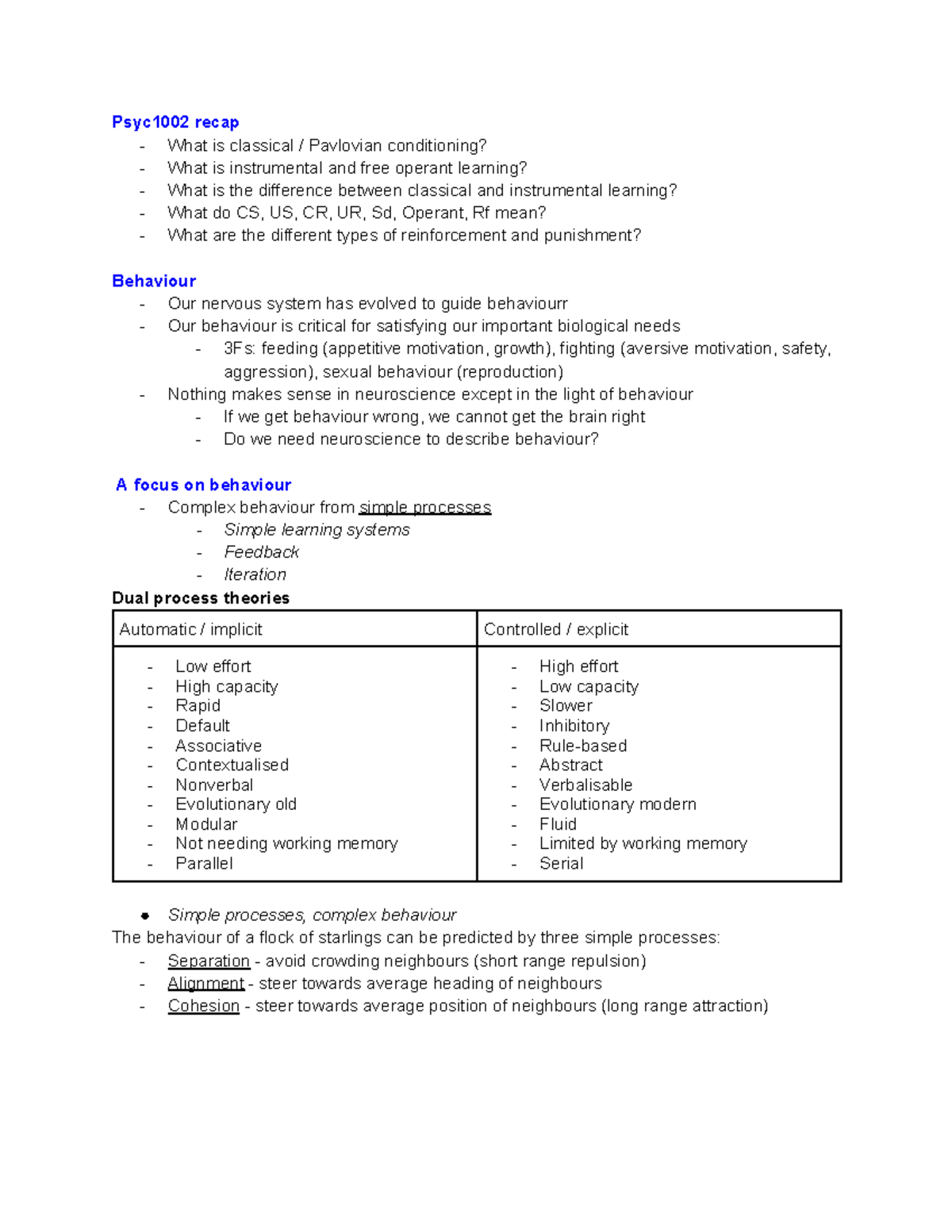 Psyc2015: Recap on Classical and Instrumental Learning Theories - Studocu