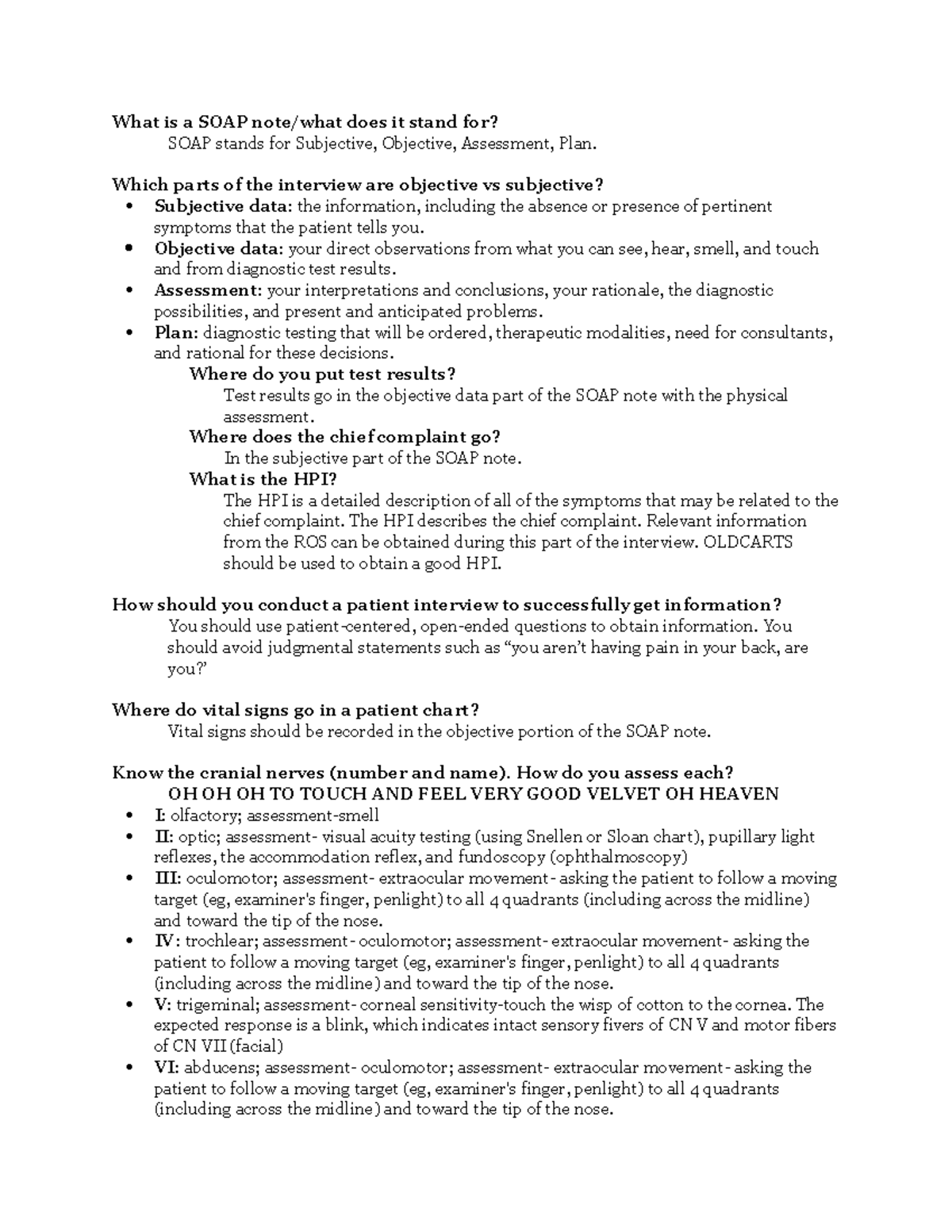 Cary Exam 1 - study guide - What is a SOAP note/what does it stand for ...