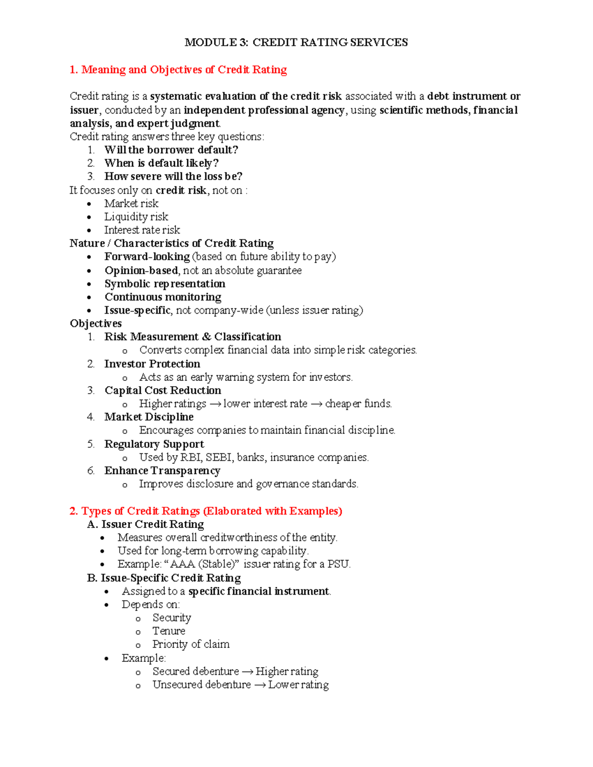 Module 3: Credit Rating Services - Meaning, Objectives & Types - Studocu
