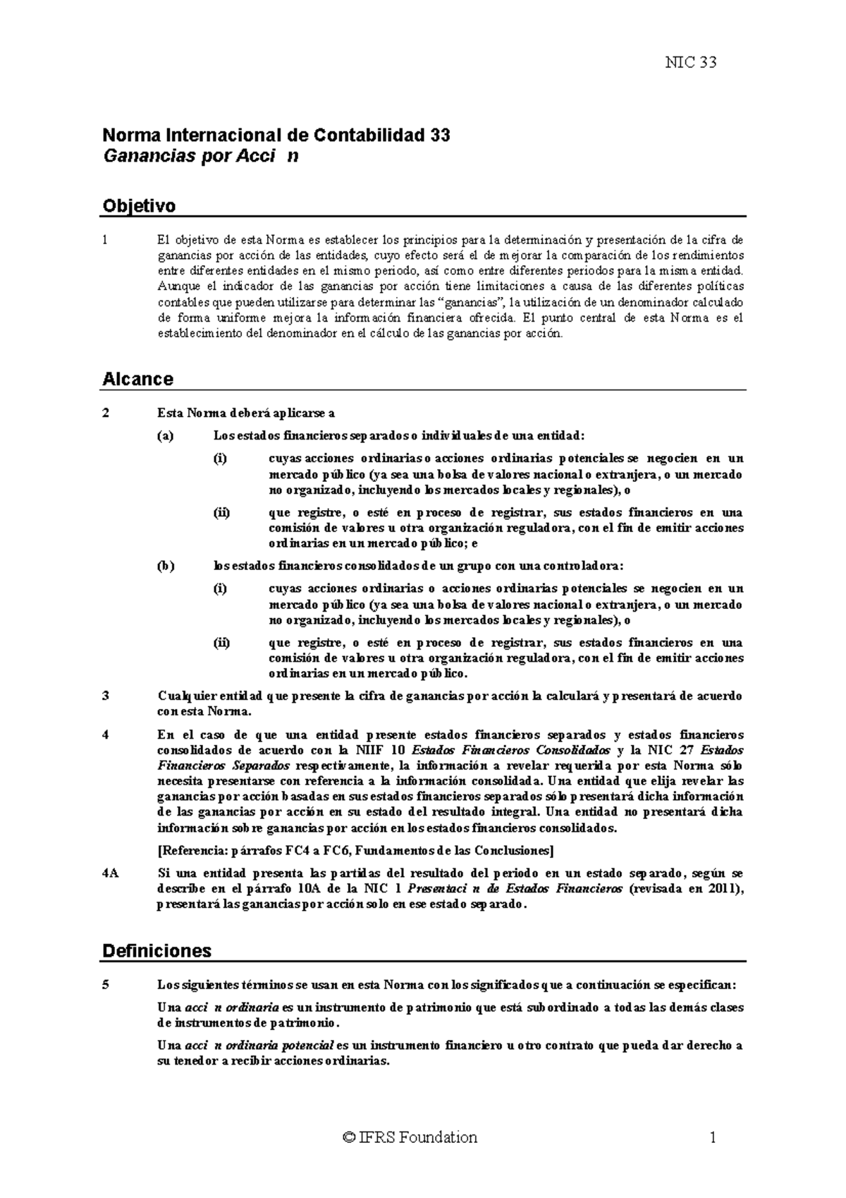 NIC 33 BV2024 Irach - Ganancias por Acción: Principios y Cálculos - Studocu