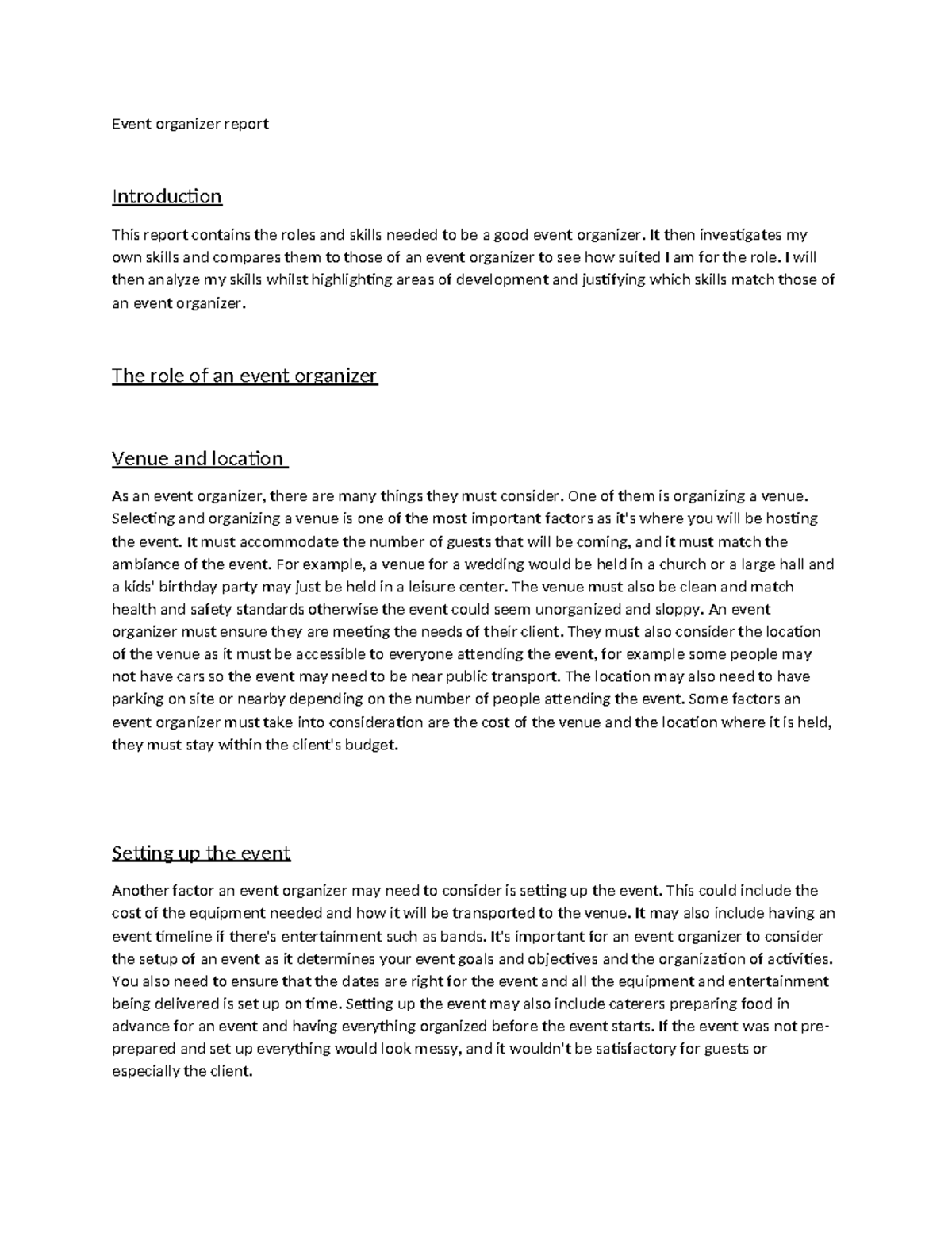 unit 4 assignment 1 - managing an event - Event organizer report ...