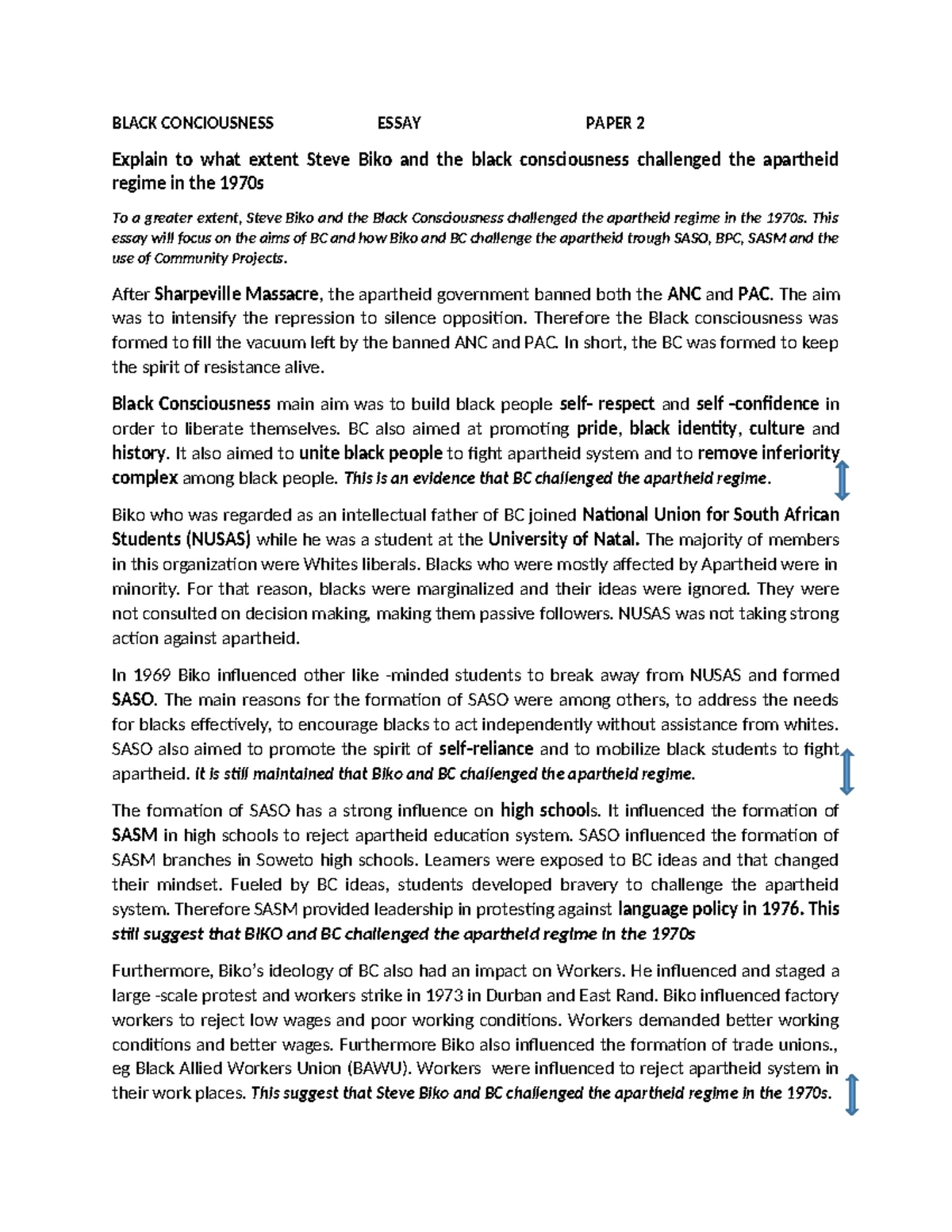 GRADE 12 PAPER 2 ESSAY 2025: CIVIL RESISTANCE & BLACK CONSCIOUSNESS ...