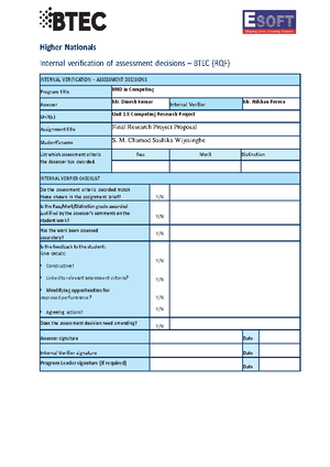 APDP - apdp full assignment - Higher Nationals Internal verification of assessment decisions ...