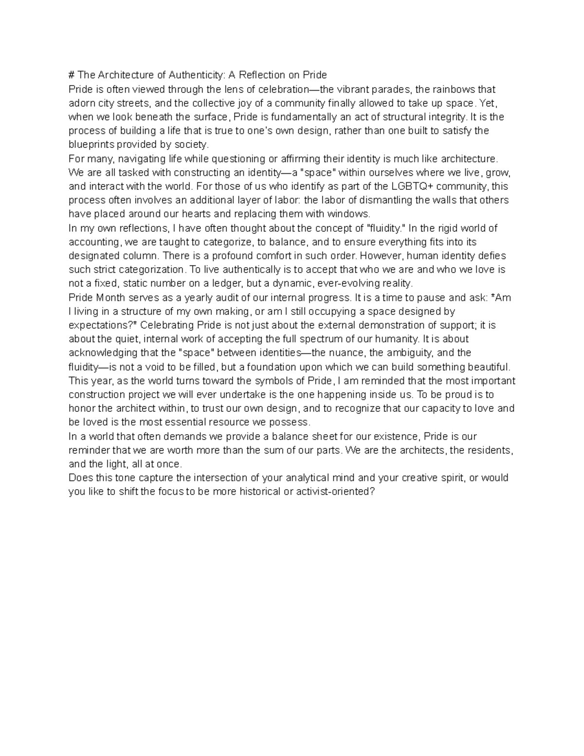 The Architecture of Authenticity: A Reflection on Pride - Studocu