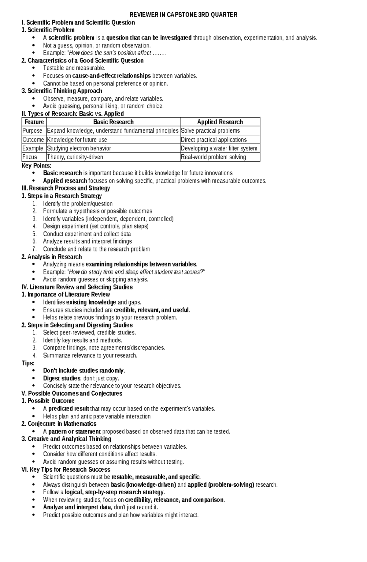 Capstone 3RD Quarter Reviewer: Scientific Problems & Research ...