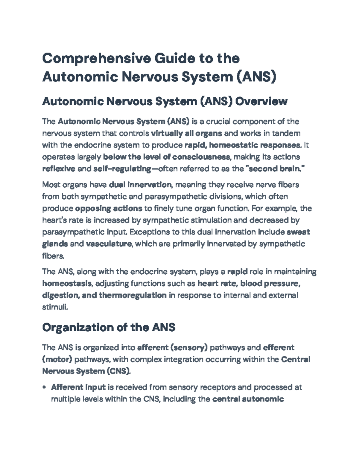 Comprehensive Overview of the Autonomic Nervous System (ANS) Functions ...