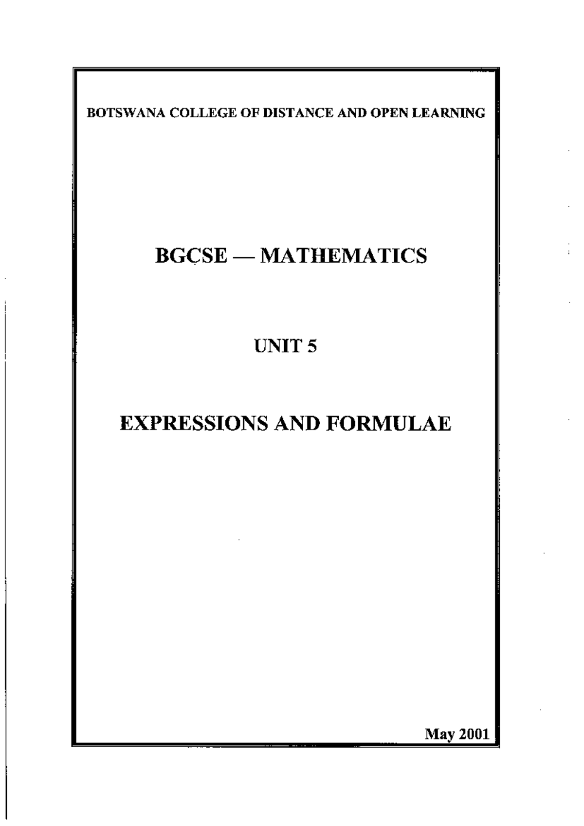 BGCSE Mathematics Unit 5: Expressions and Formulae Overview - Studocu