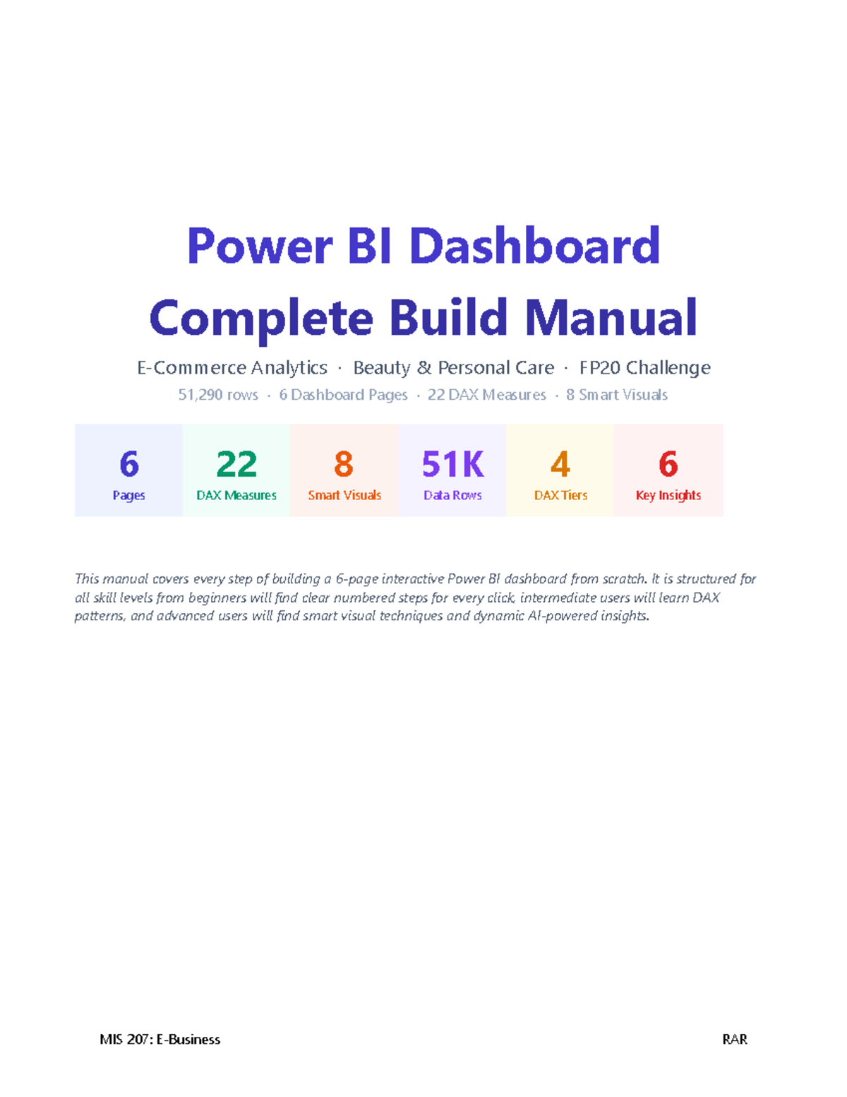 Power BI Dashboard Build Guide: MIS 207 RAR Complete Manual - Studocu