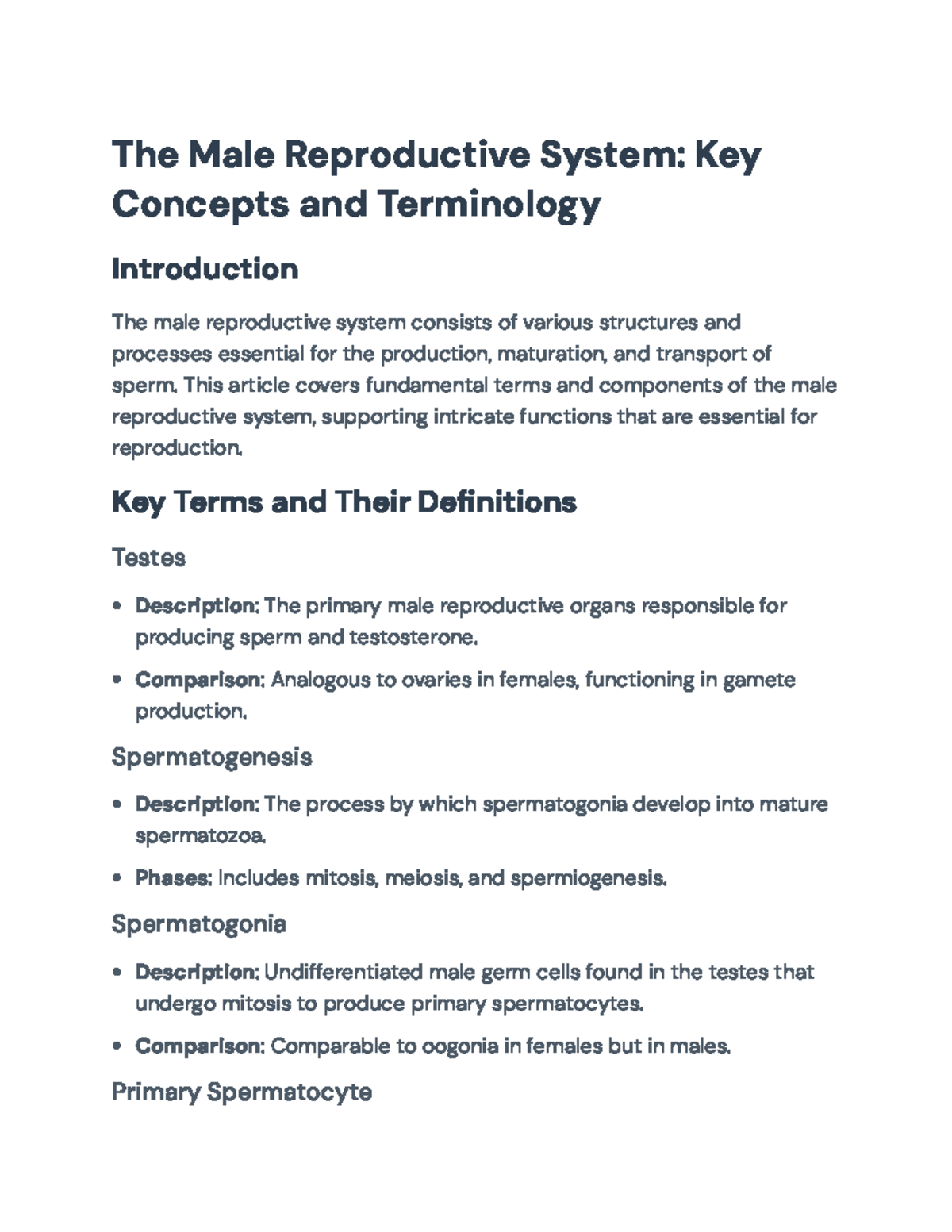 Male Reproductive System: Key Terms and Concepts Explained - Studocu