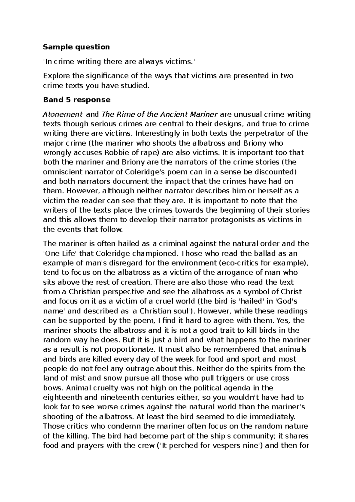 Band 5 Essay Notes: Victim Presentation in Atonement & Rime of the ...
