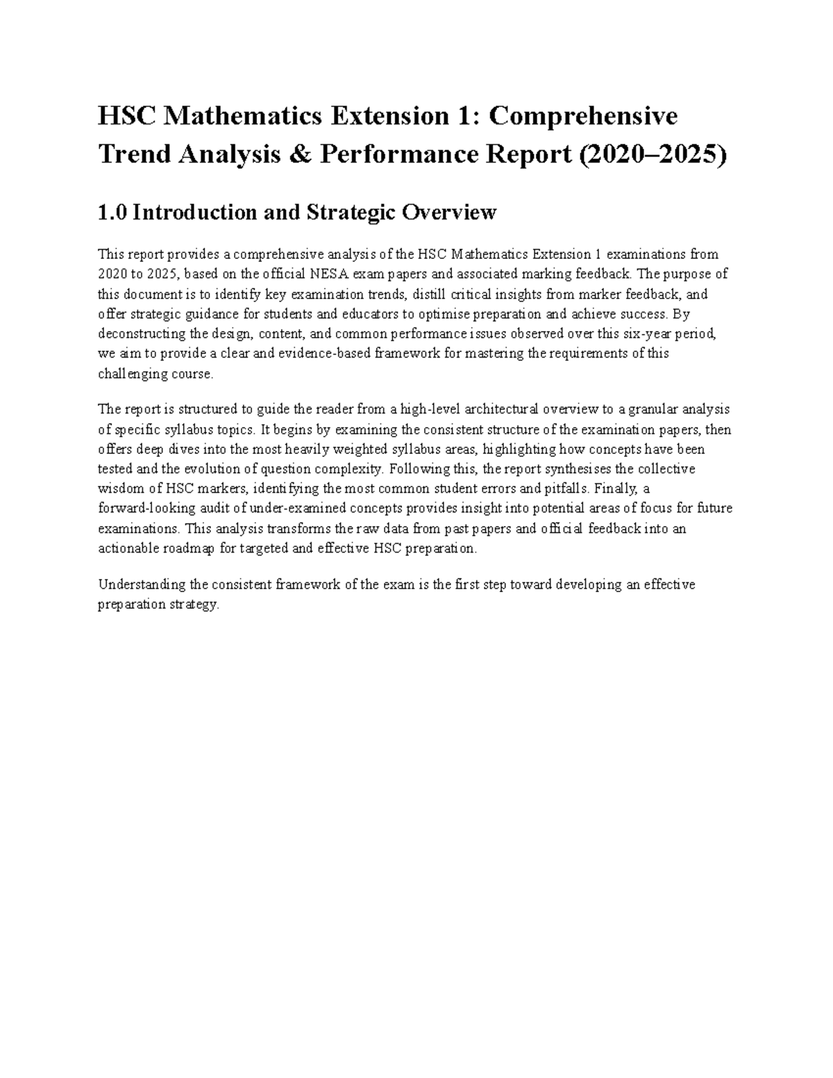 HSC Mathematics Extension 1: Trend Analysis & Performance Insights ...