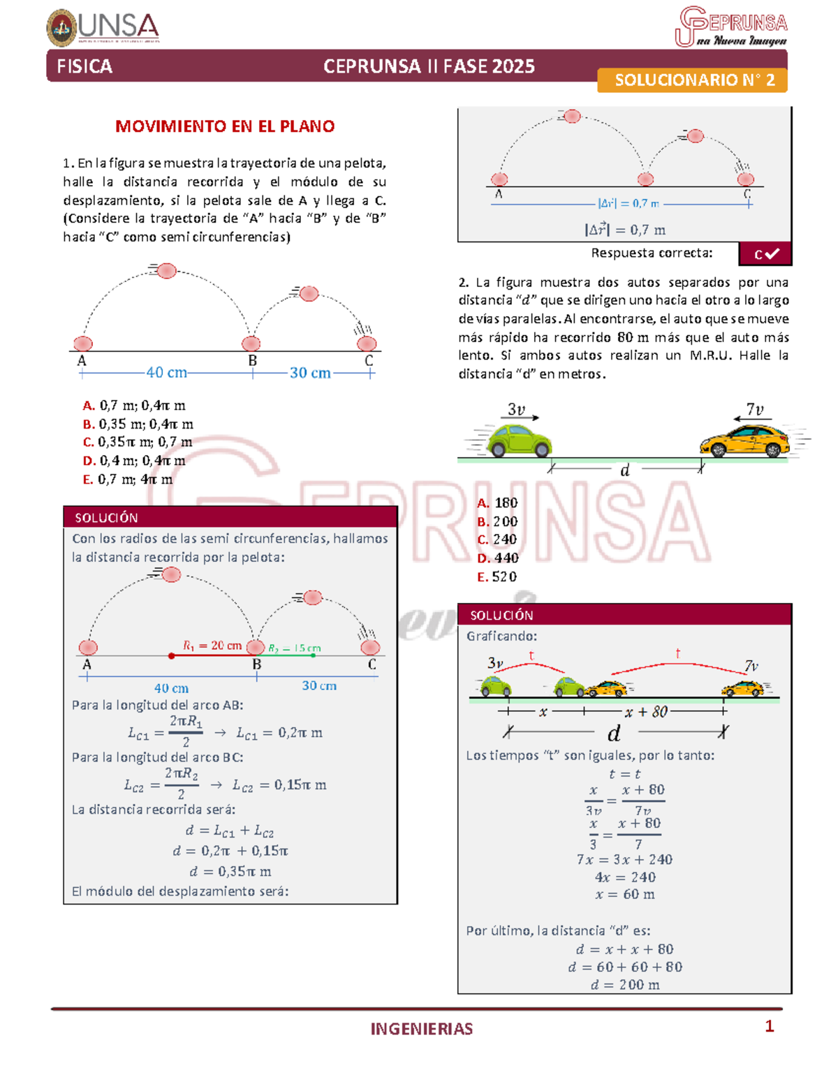 S2 - Fisica - SOLUCIONARIO N° 2 1 MOVIMIENTO EN EL PLANO En la figura ...