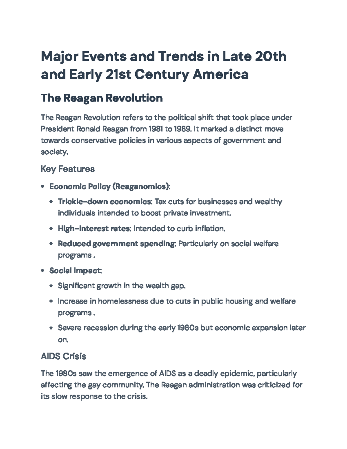 Major Events and Trends in 20th-21st Century America (HIST 101) - Major ...