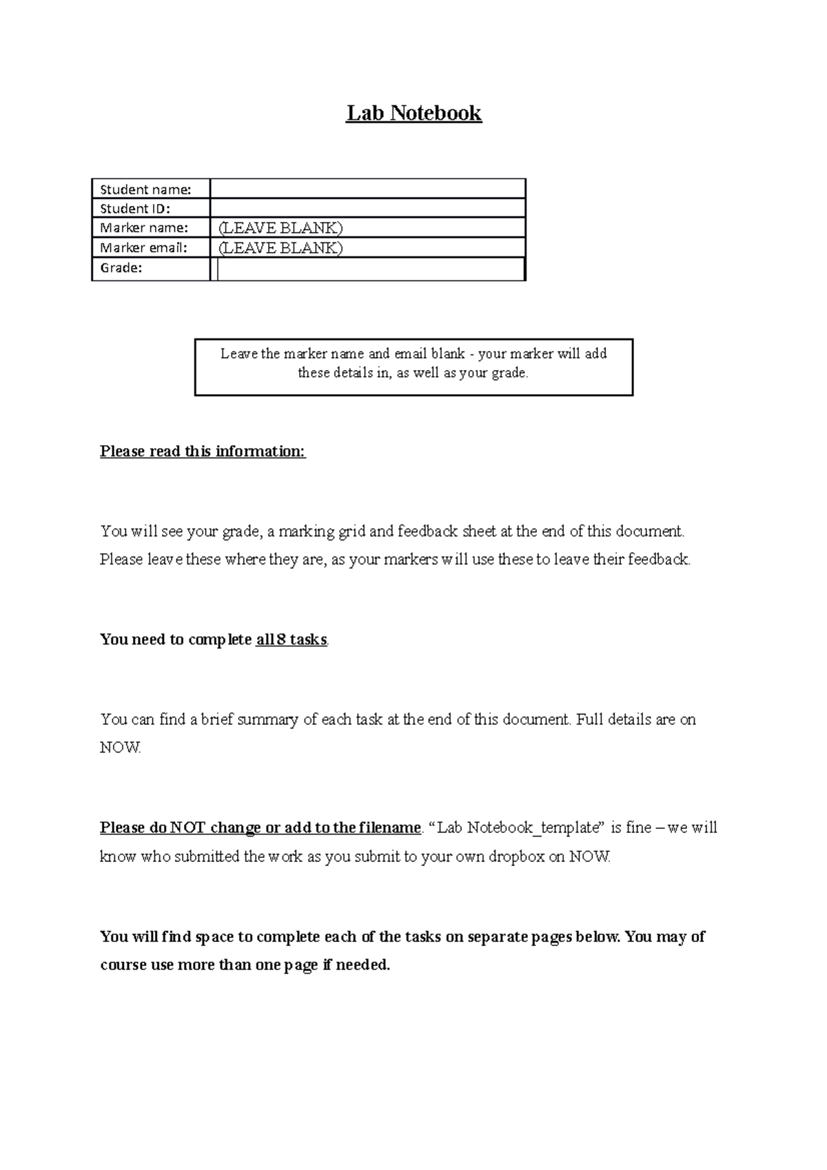 Lab Notebook Template for Student Submissions (Course Code) - Studocu