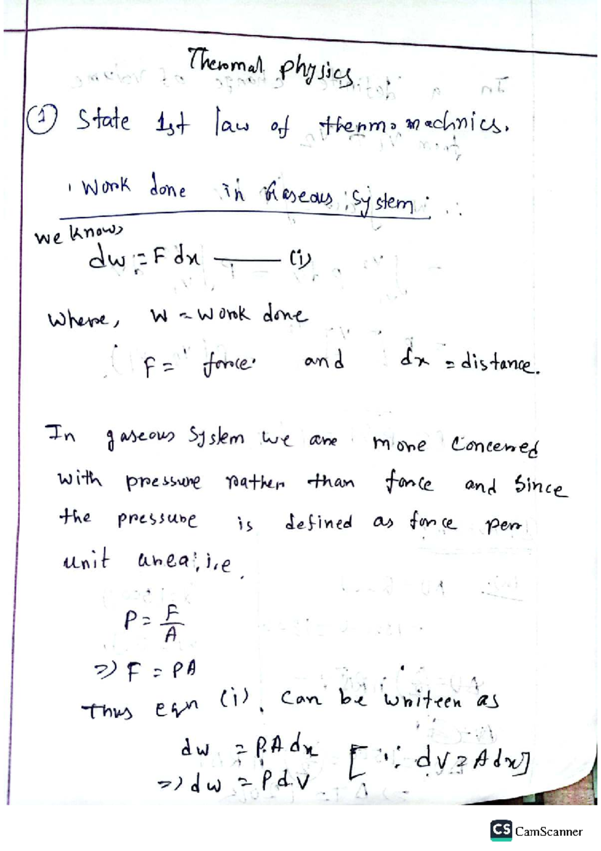 Thermal Physics 1: 1st Law of Thermodynamics & Work in Gases - Studocu