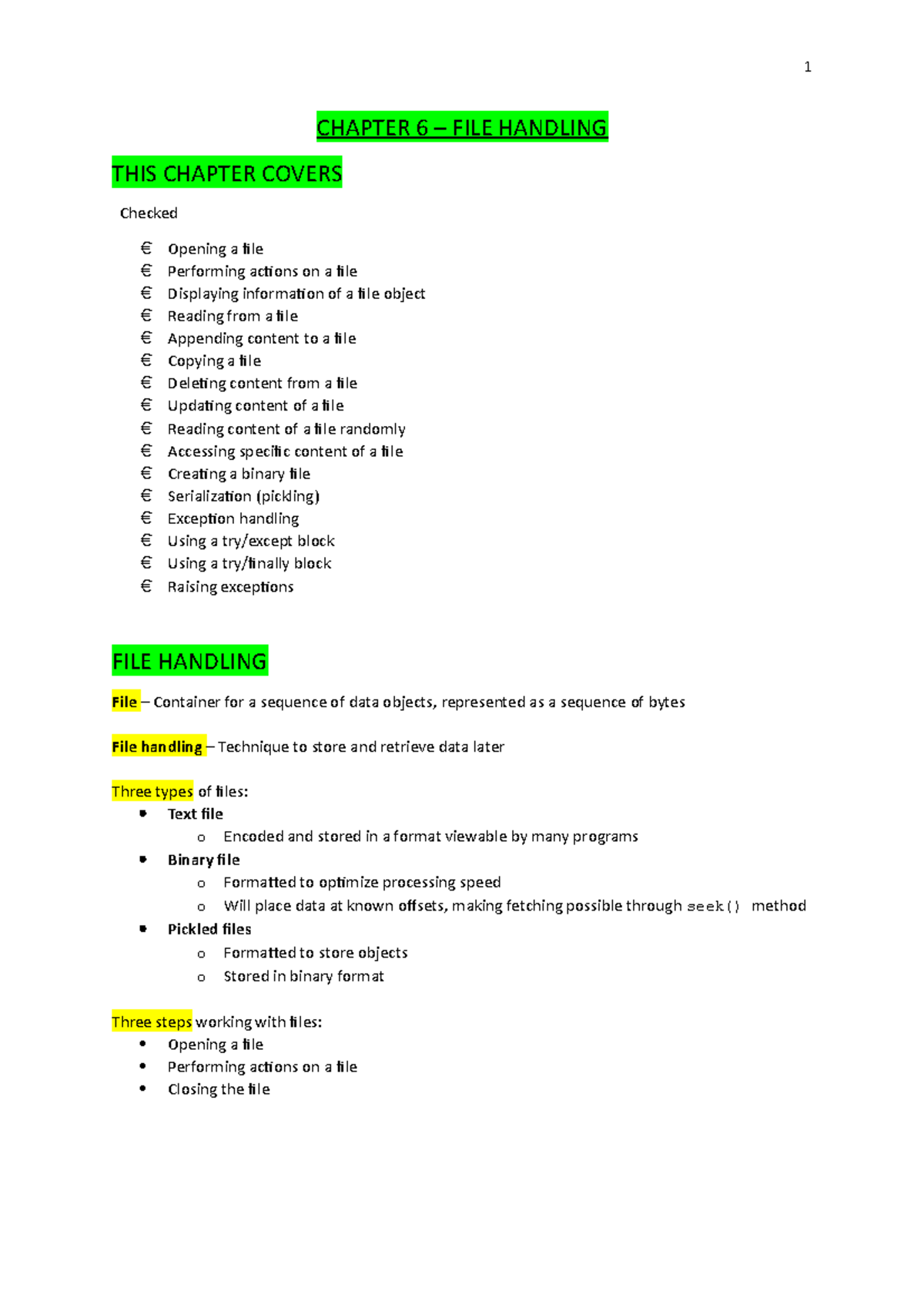 Chapter 6 - File handling - INF2611 - Unisa - Studocu