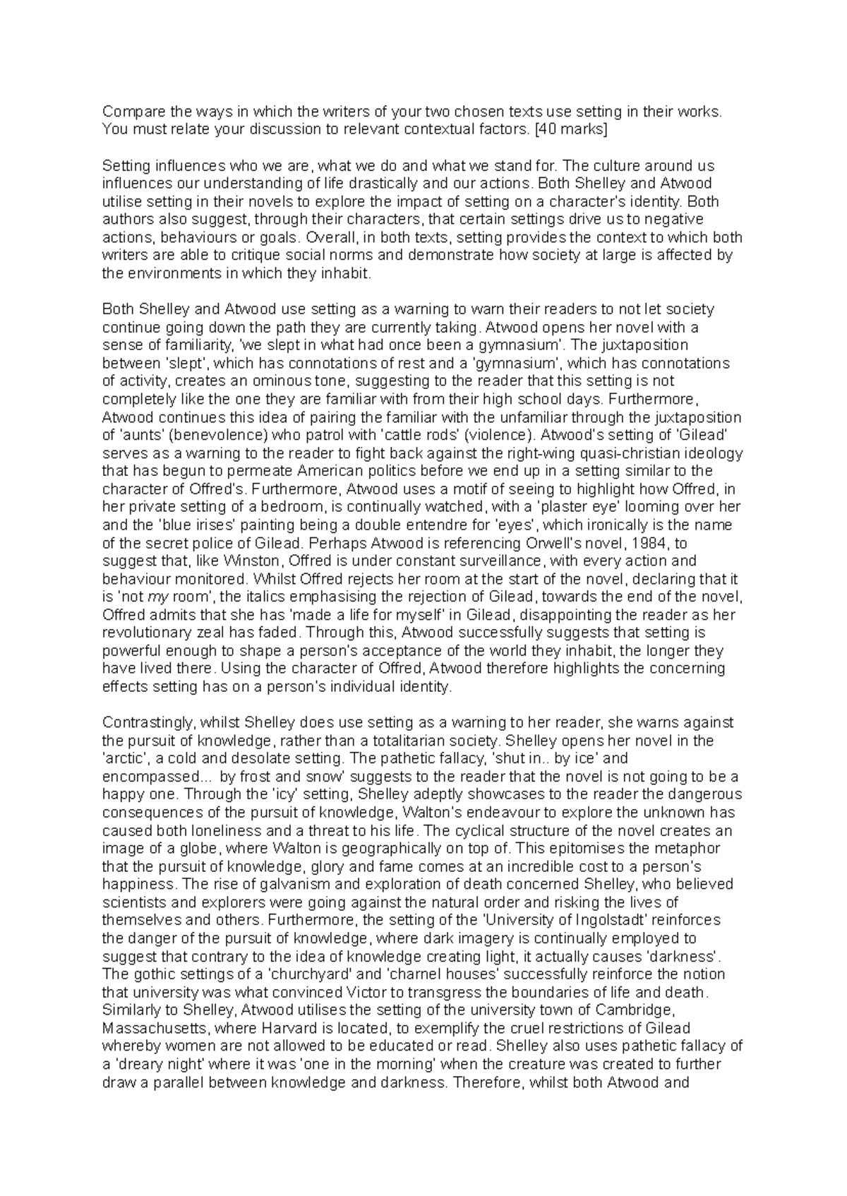 ENG 101: The Role of Setting in The Handmaid's Tale & Frankenstein ...