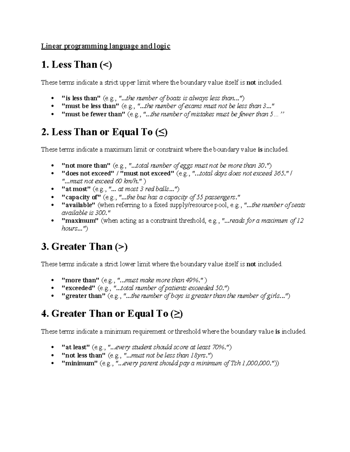 Linear Programming Language & Logic: Constraints Explained - Studocu