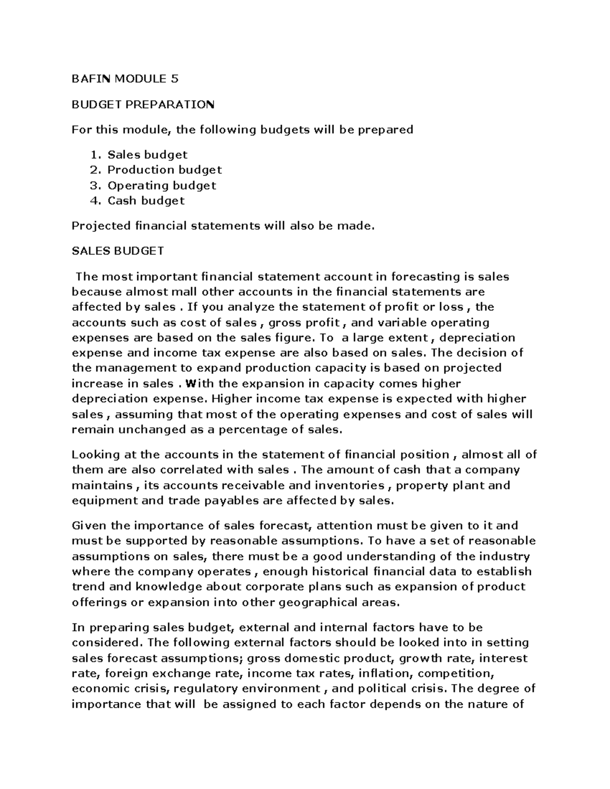 Bafin Module 5 Budget Preparation - BAFIN MODULE 5 BUDGET PREPARATION ...