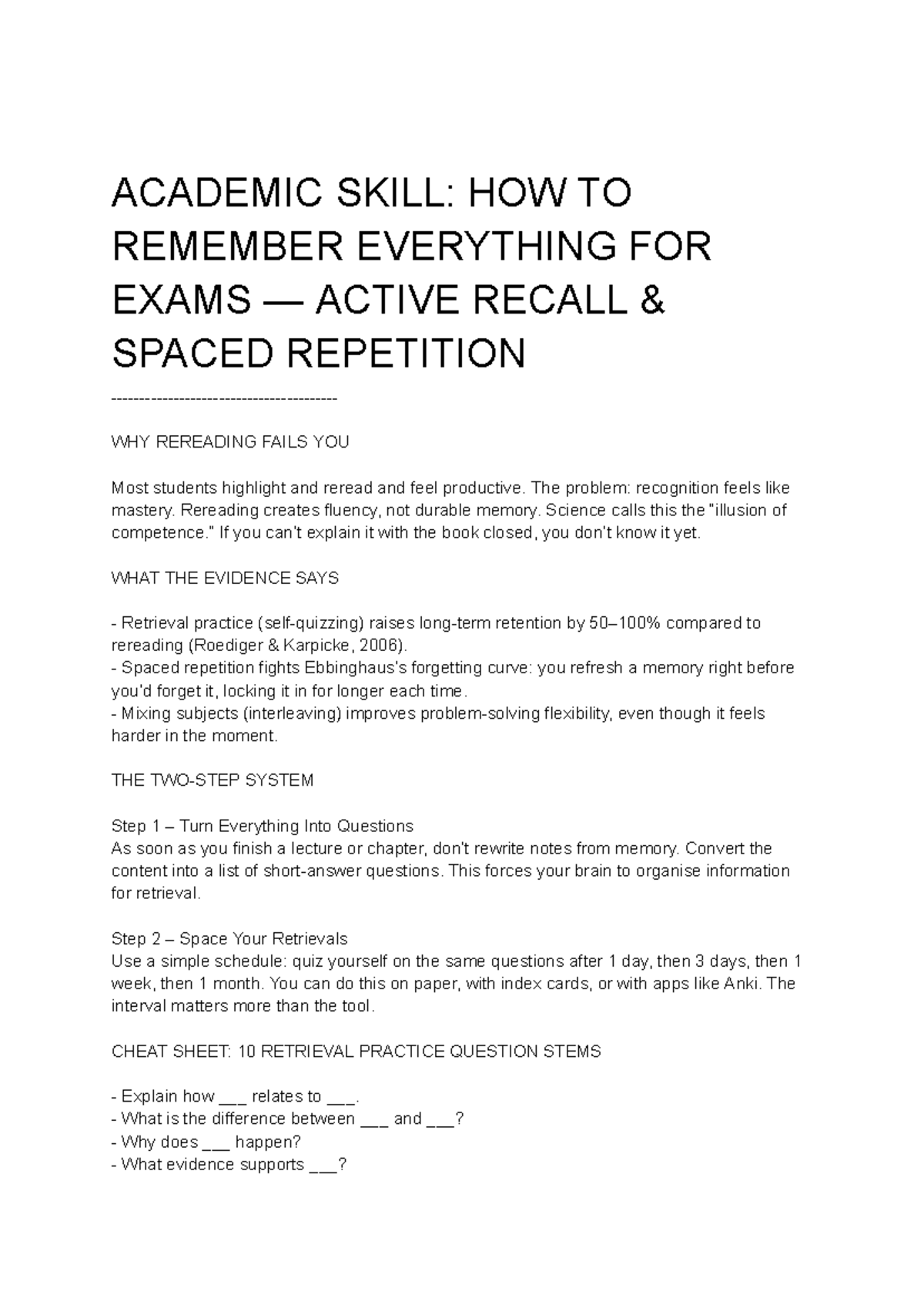 Academic Skill: Mastering Exam Retention with Active Recall & Spaced ...